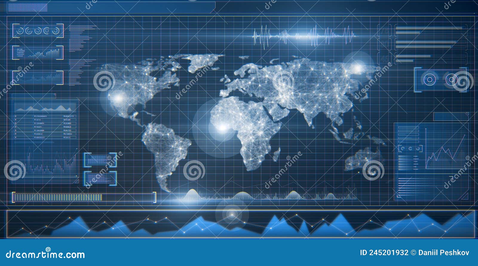 Abstract Blue Radar Map Interface on Background. Spy and Hud Concept ...