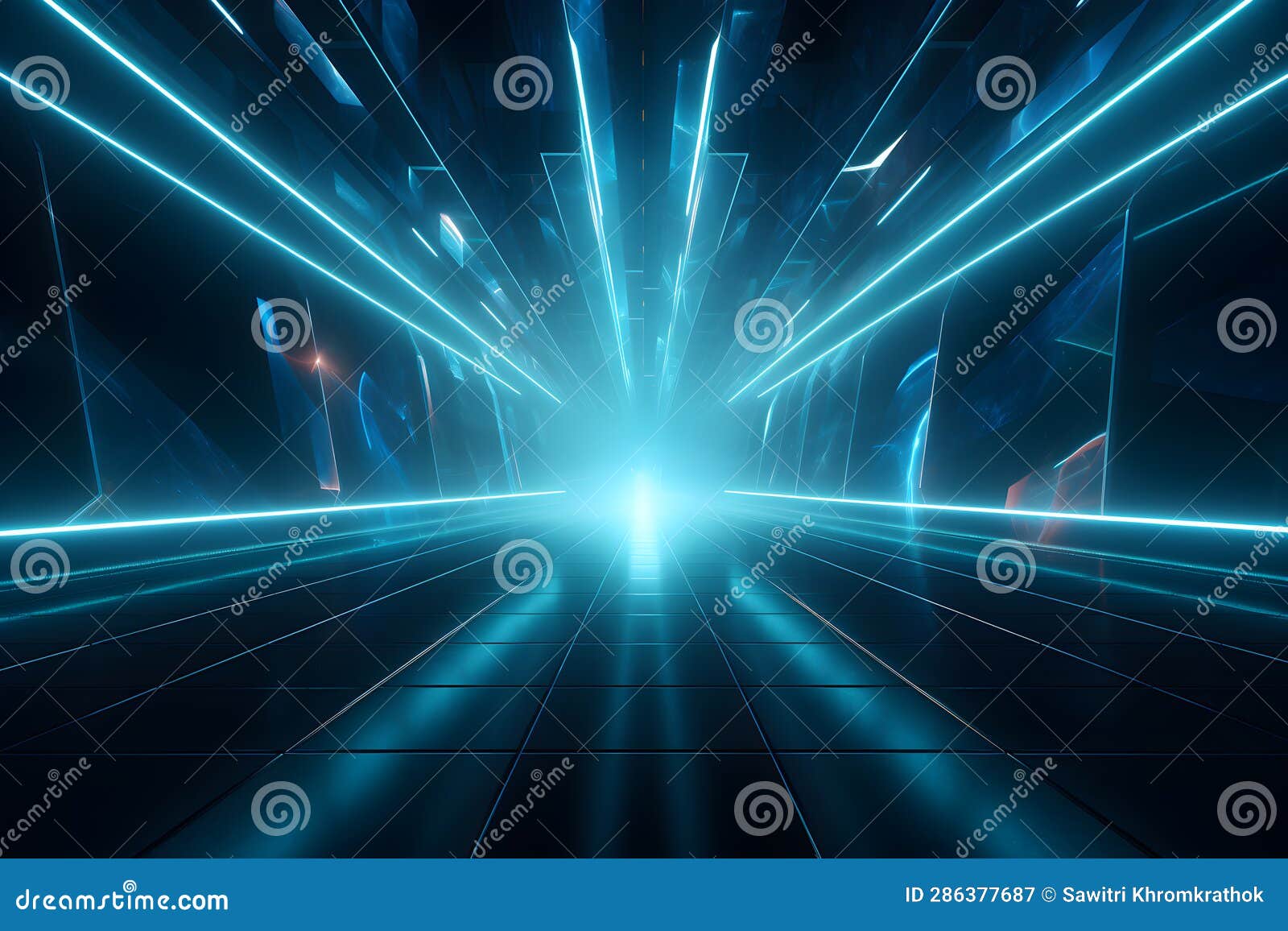 Abstract Blue Rays Light Shining Out of Large Open Space Background ...