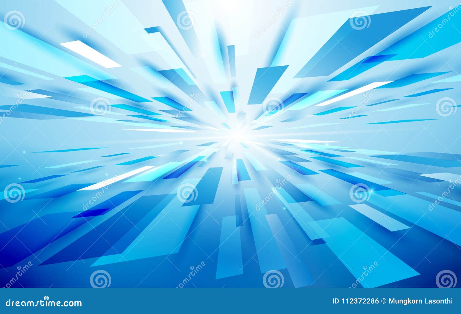 Abstract Blue Rectangles Light Motion Technology Digital Hi Tech Perspective Background. Space ...