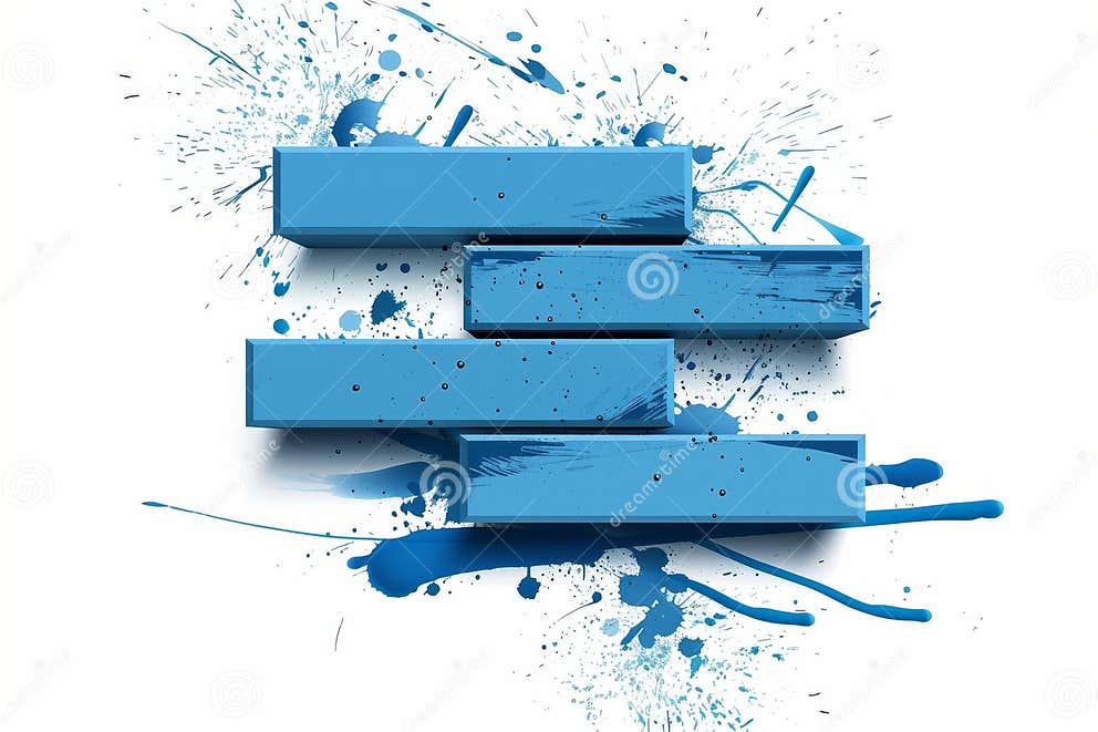 Abstract Blue Rectangular Shapes Stacked with Blue Paint Splatter ...