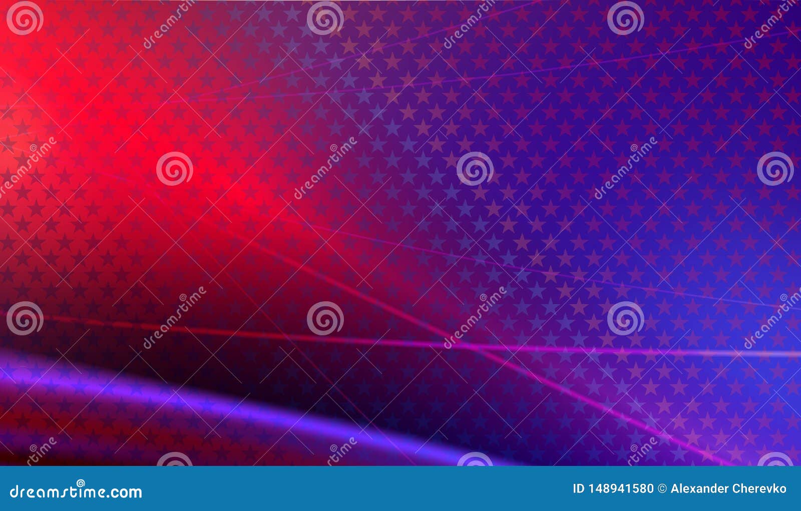 Abstract Blue with Red Design with a Set of Stars and Light Thin ...