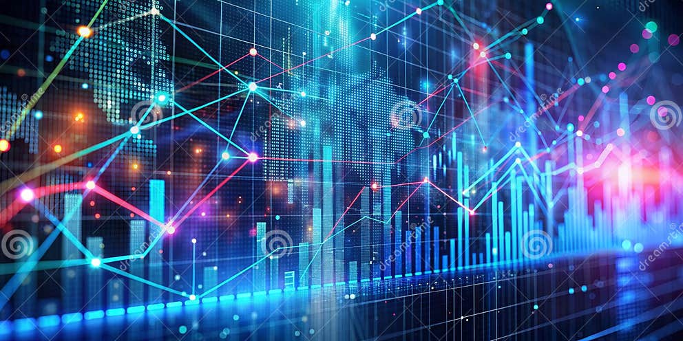 Abstract Blue and Red Digital Data with Lines and Graphs Stock ...