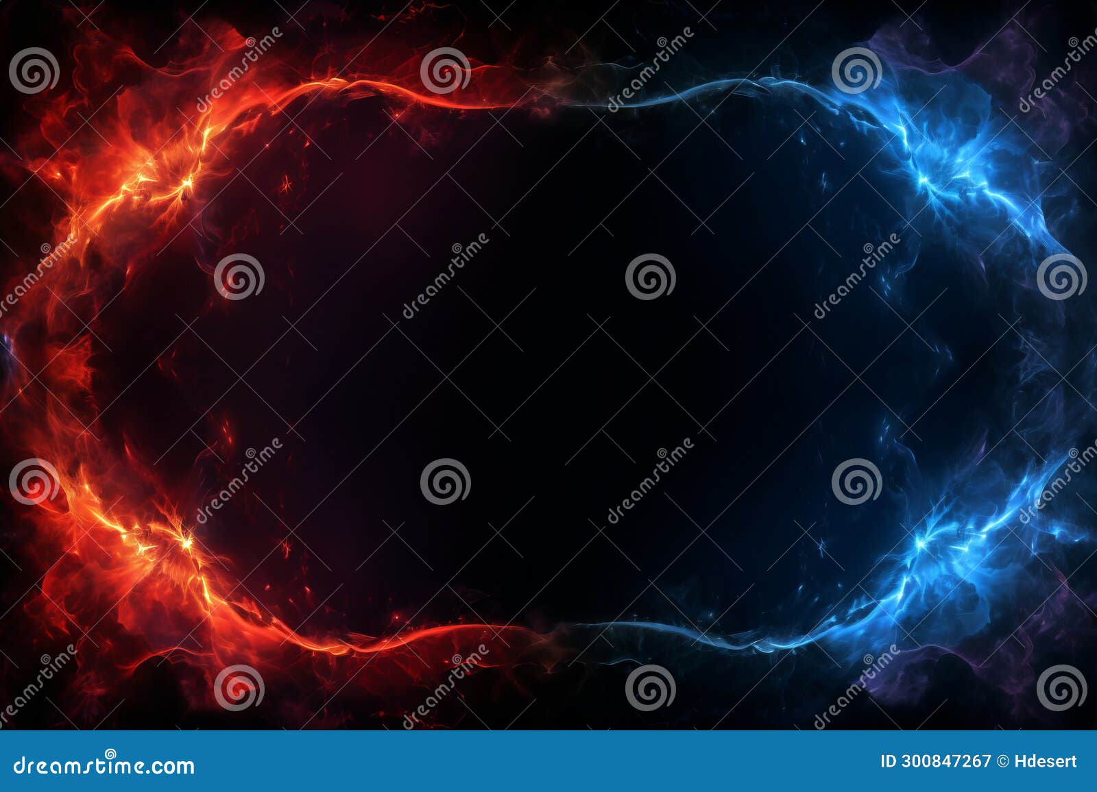Abstract Blue and Red Fire Flames Frame on Black Background. Template ...