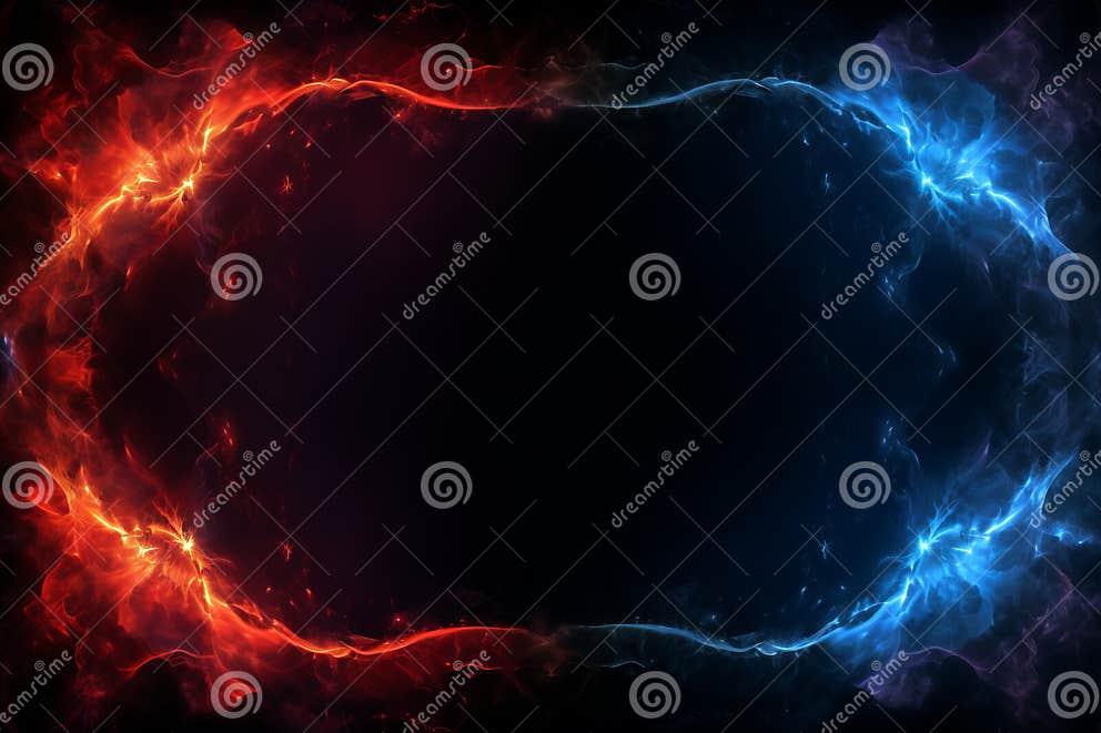 Abstract Blue and Red Fire Flames Frame on Black Background. Template ...
