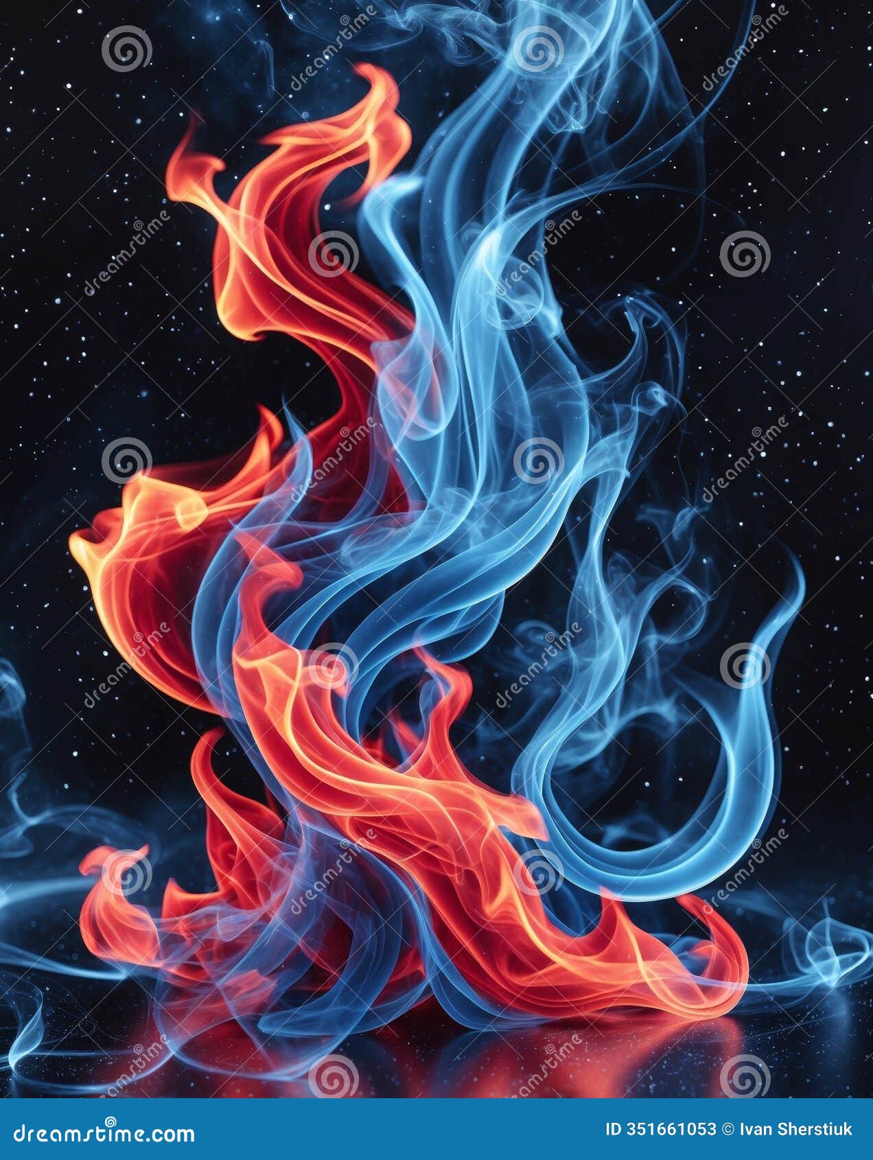 Abstract Blue and Red Flames Intertwined in Space Stock Image - Image ...