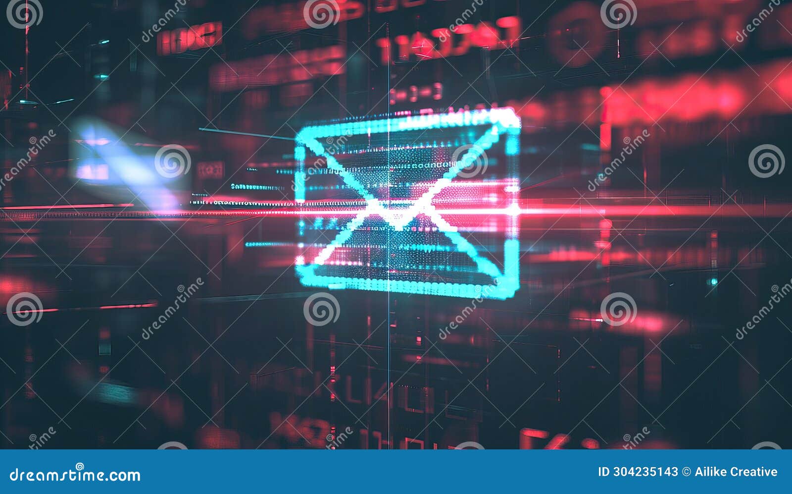 Abstract Blue and Red Glowing Email Symbol on Digital Background. E ...