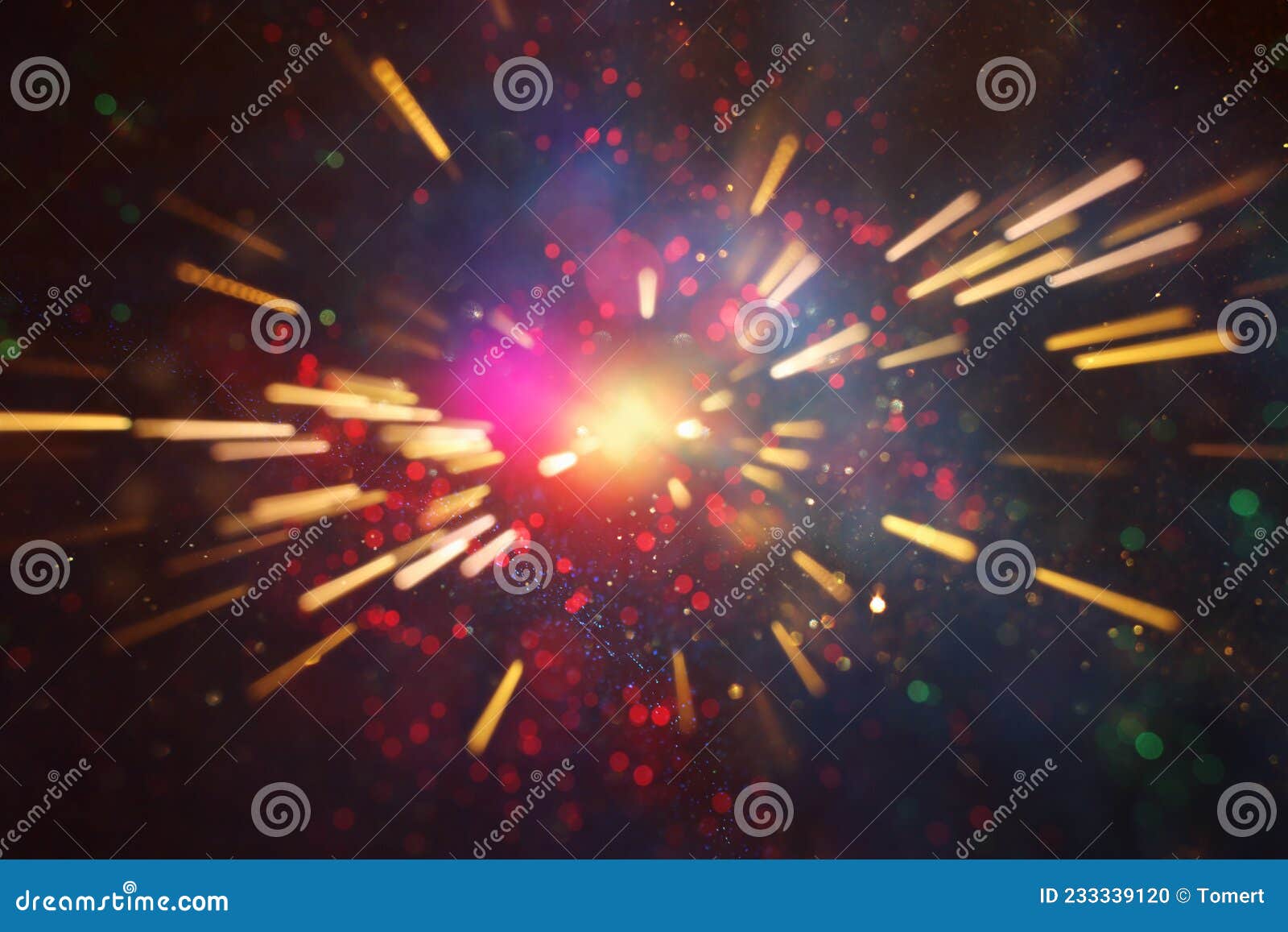 Abstract Blue, Red, Gold and Black Defocused Background. Bokeh Lights ...