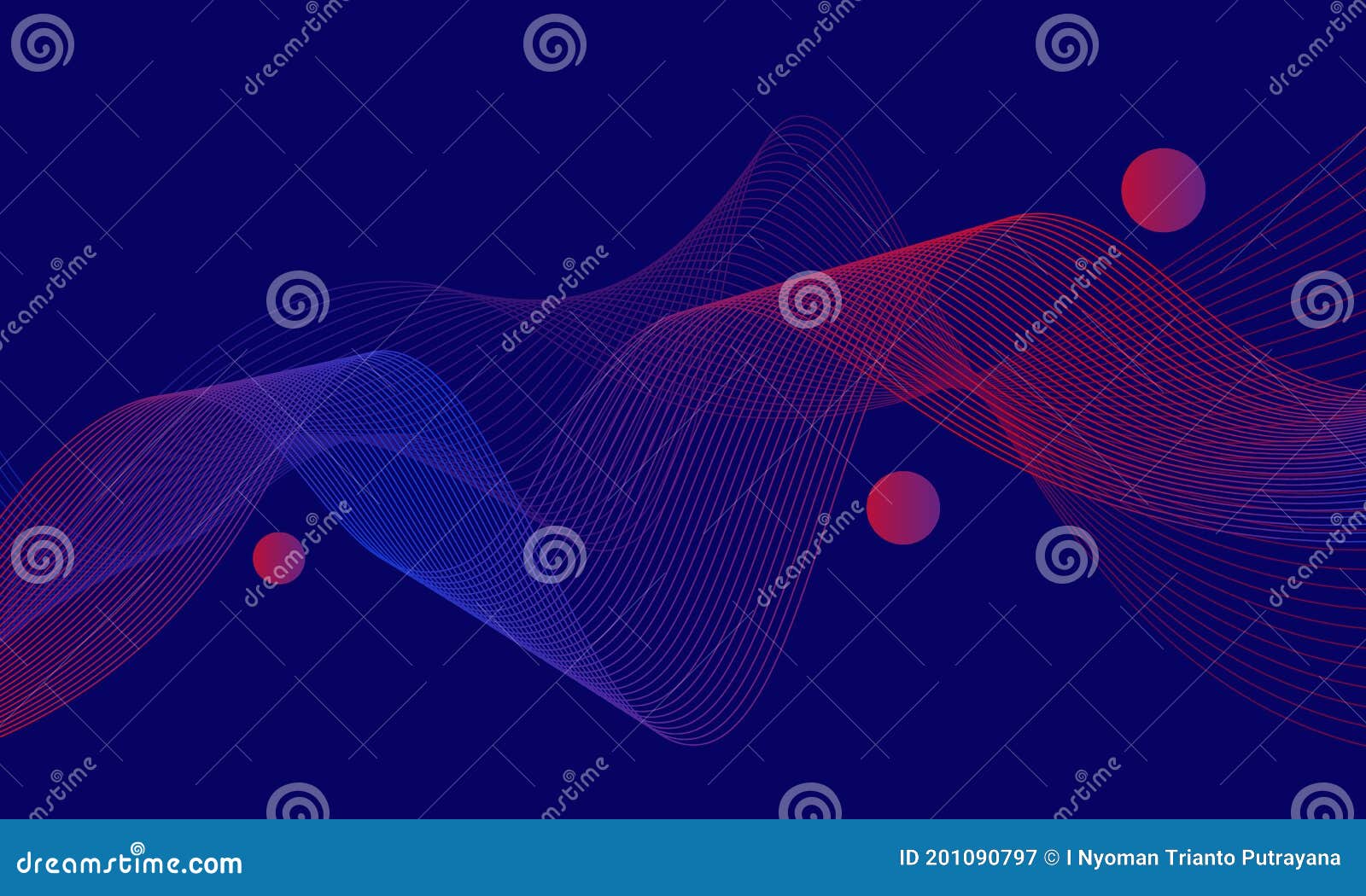Abstract Blue and Red Gradient Wavy Lines with Circle on Blue ...