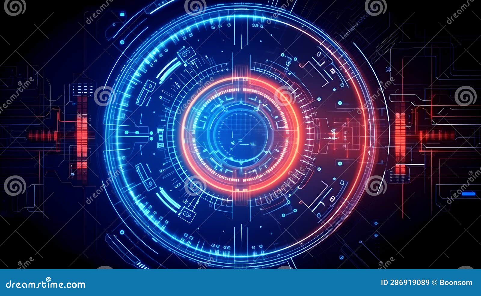 Abstract Hi-tech and Engineering Technology in Blue and Red Colors ...