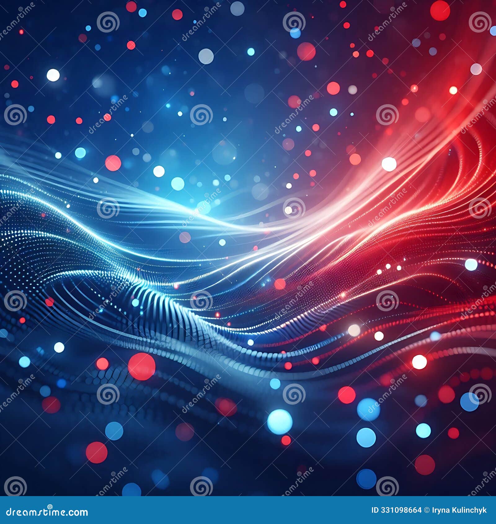 Abstract Blue and Red Wave Lines with Floating Dots on a Dark ...