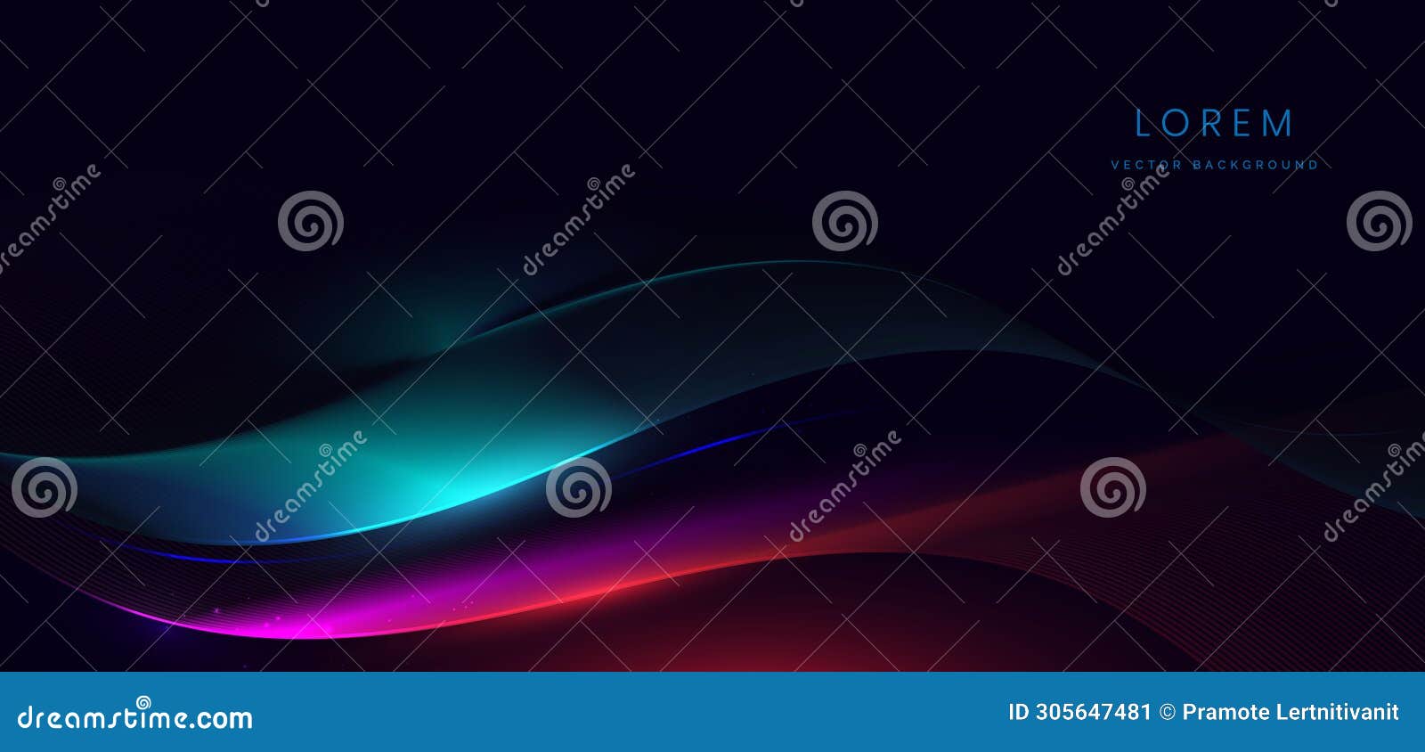 Abstract Blue and Red Wave Lines Glowing on Black Background with Copy ...