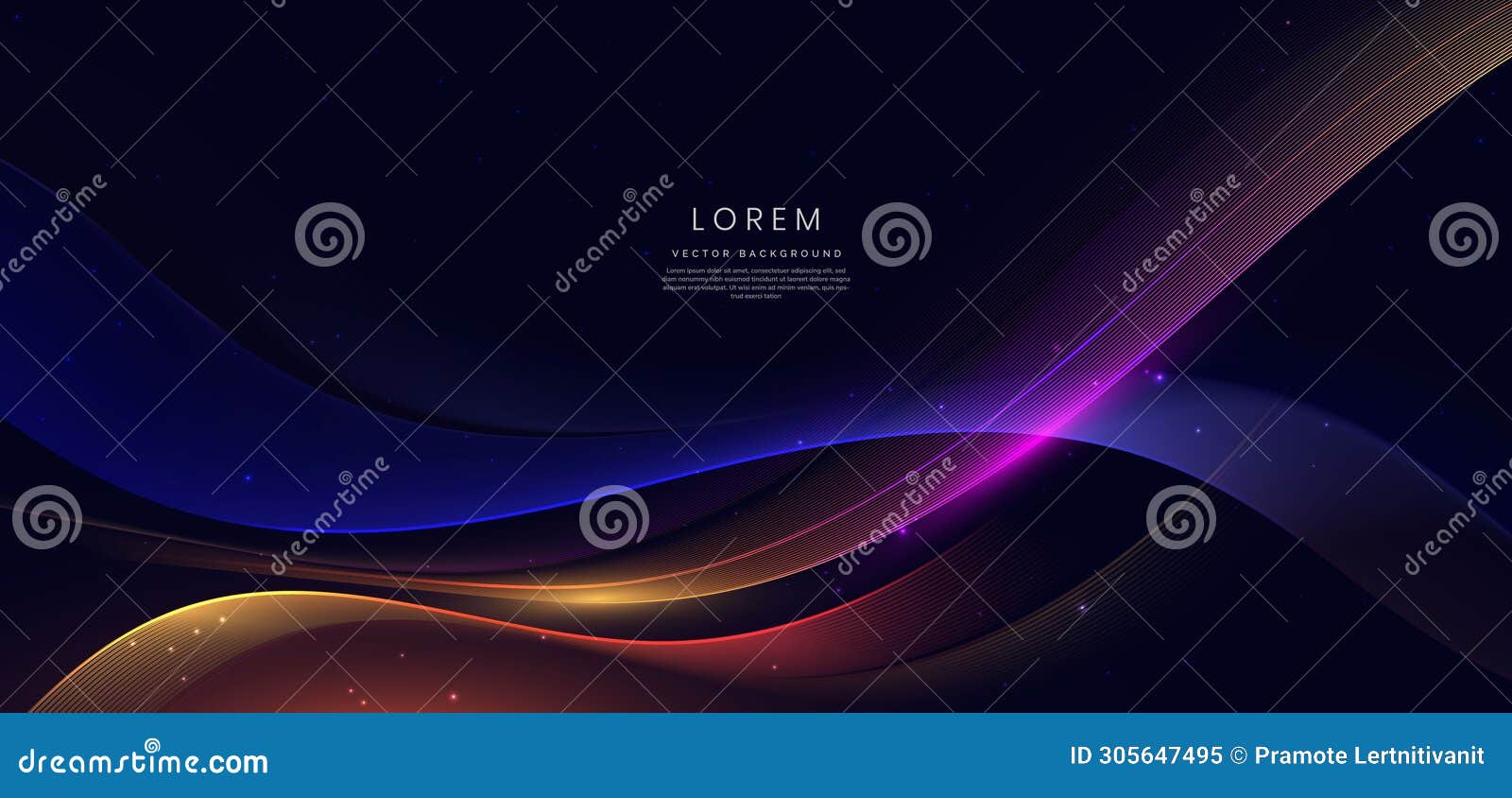 Abstract Blue and Red Wave Lines Glowing on Dark Blue Background with ...
