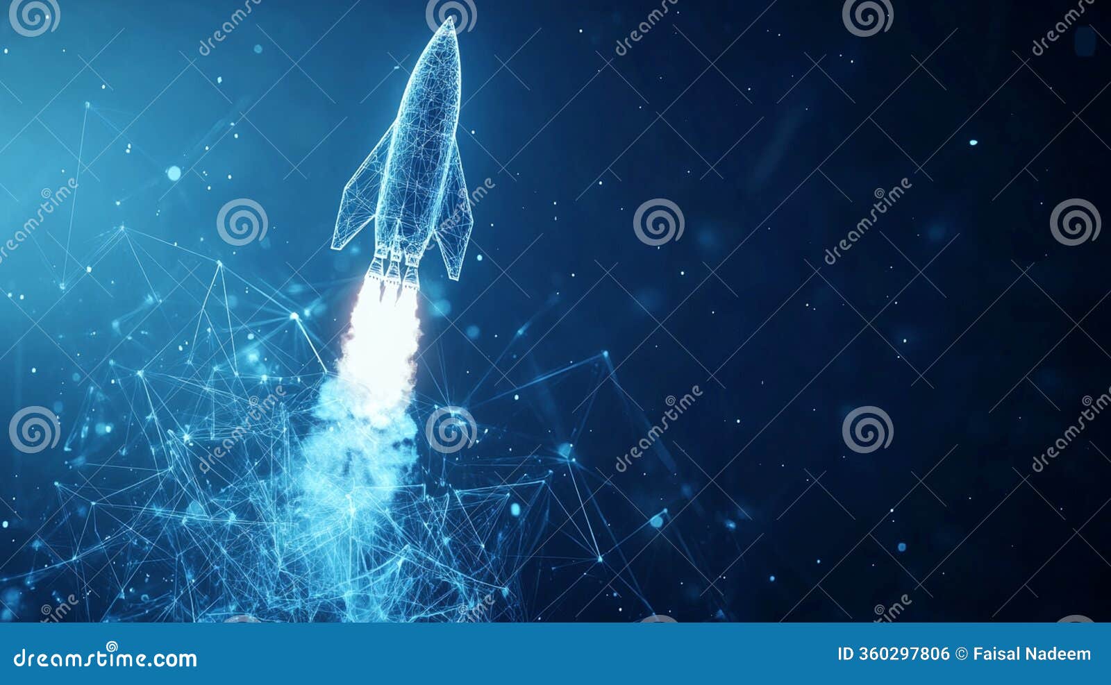 Abstract Blue Rocket Launch Network Digital Art Space Technology ...