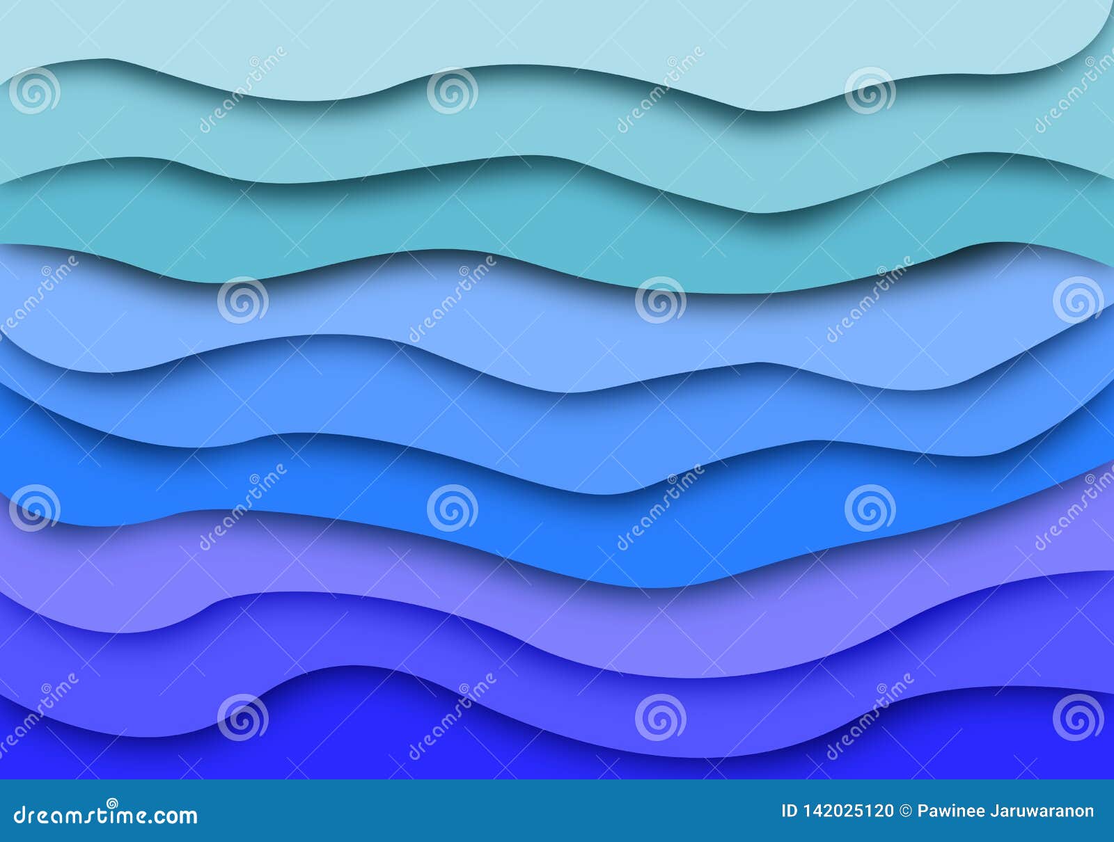Abstract Blue Sea Waves Layer Background. Paper Cut Art Design Pattern ...