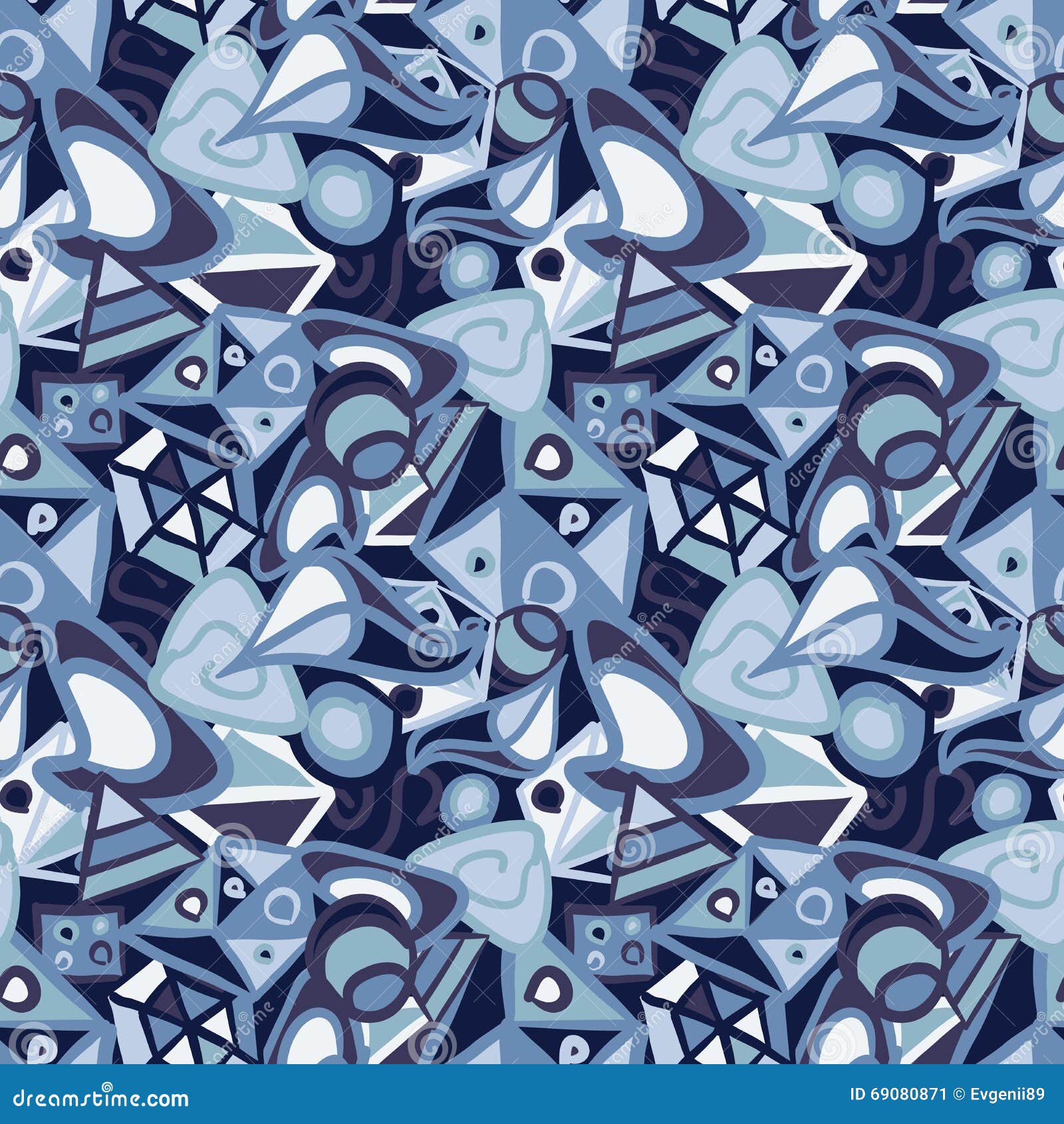 Abstract Blue Shapes, Cute Seamless Pattern Stock Illustration ...