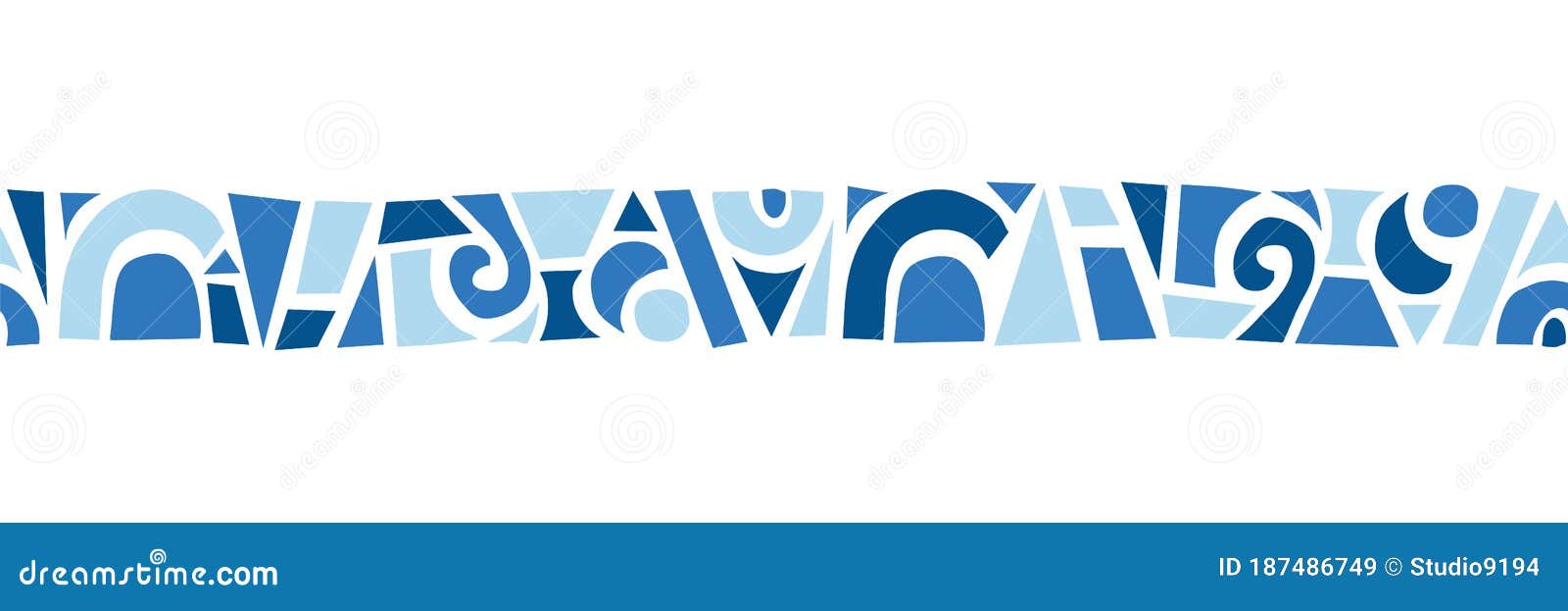 Abstract Blue Shapes Seamless Horizontal Vector Border. Cute Abstract ...