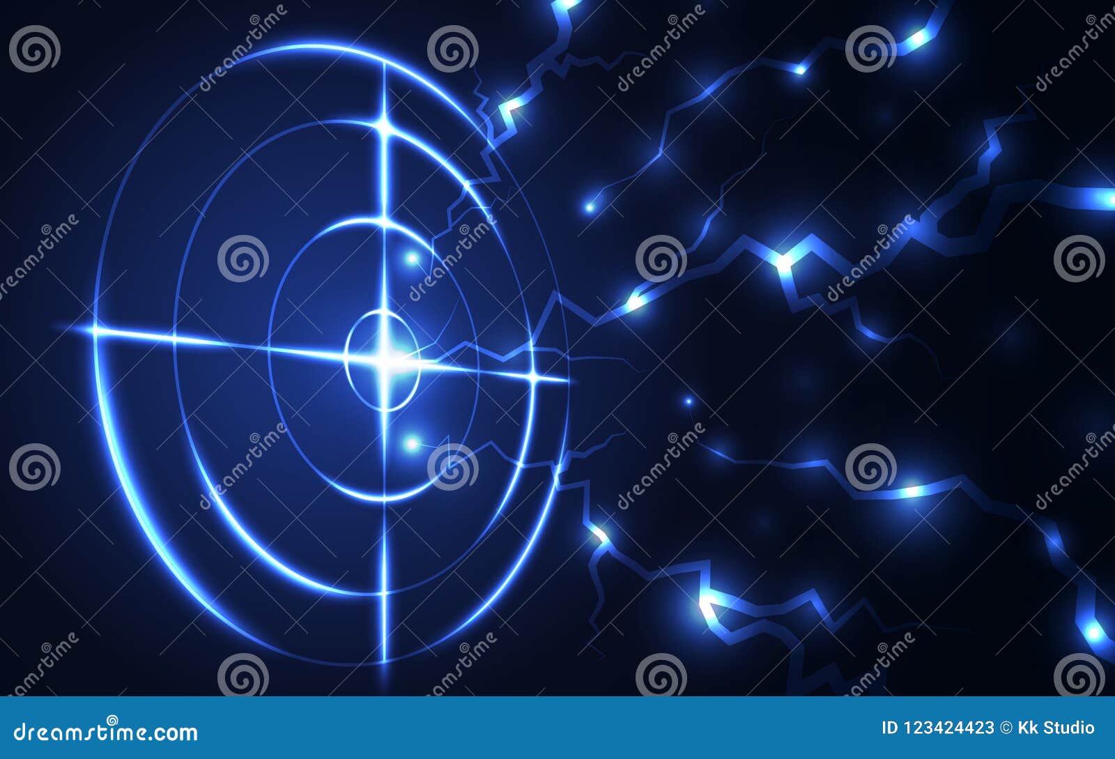 Abstract Shooting Range and Lightning on Blue and Black Background ...