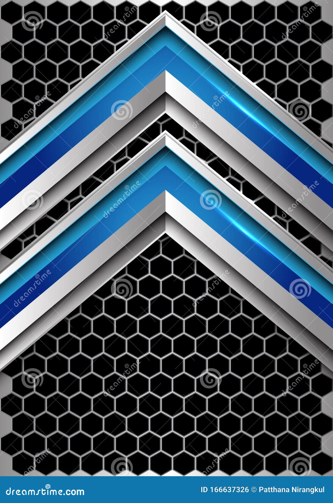 Abstract Blue Silver Arrow Direction On Dark Metallic Hexagon Mesh Design Modern Futuristic