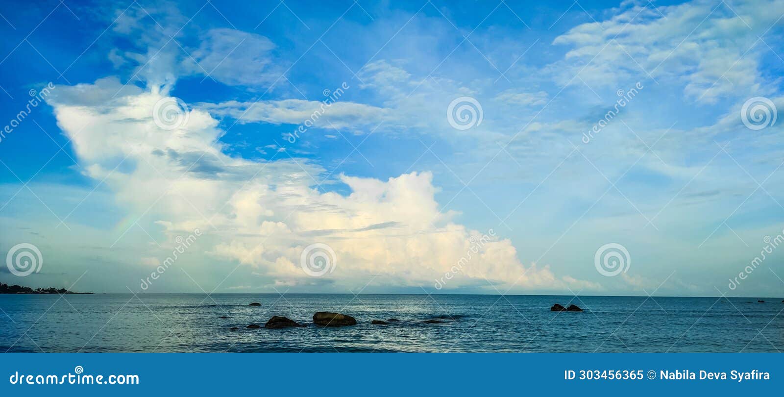 Abstract Blue Sky with Clouds and Beautiful Sea Open Water and Rocks ...