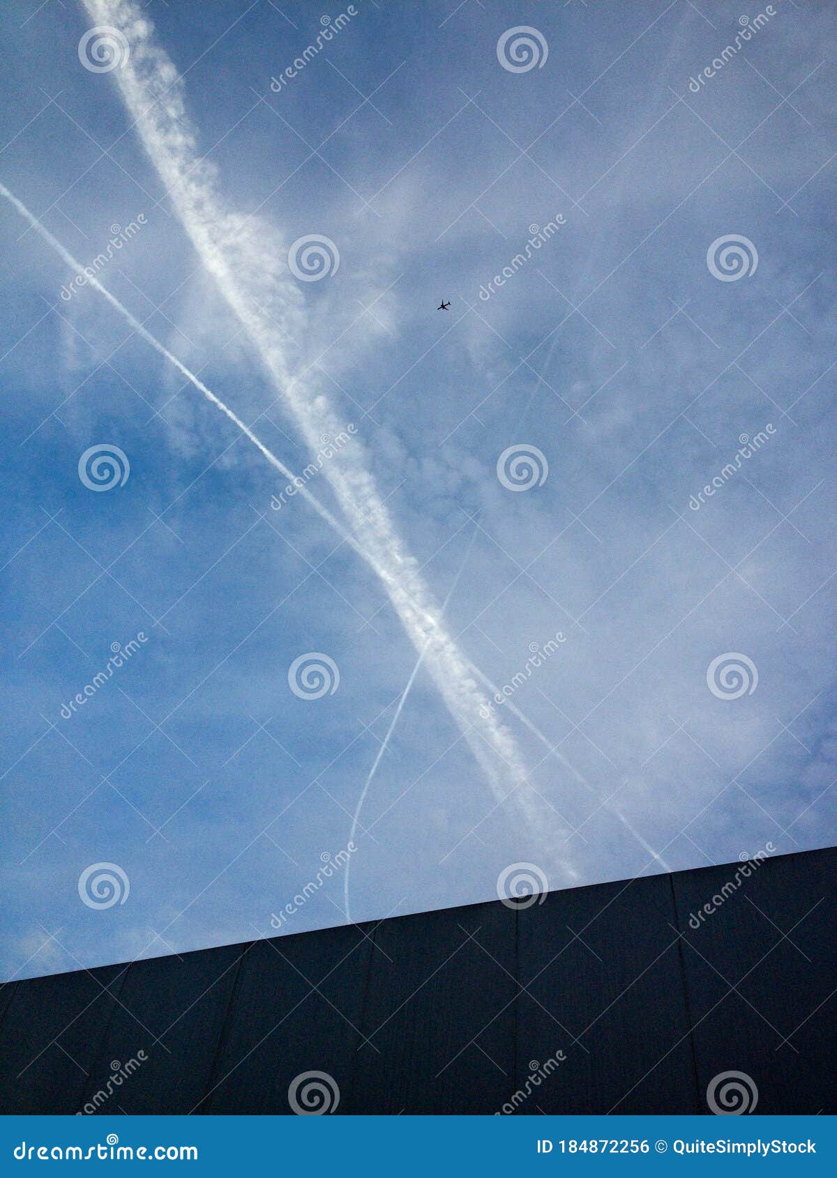 Abstract Blue Sky White Clouds with Sky Jetstream Background Stock ...