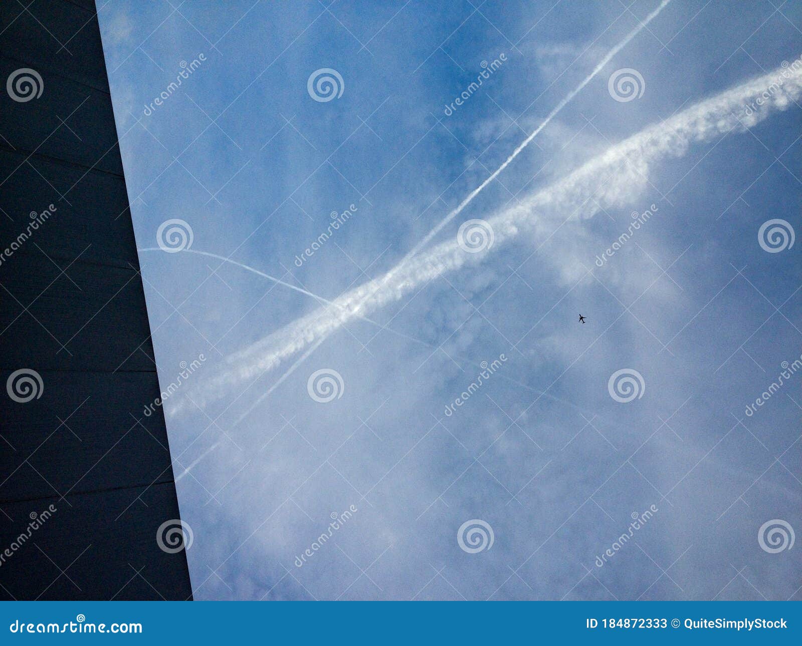 Abstract Blue Sky White Clouds with Sky Jetstream Background Stock ...