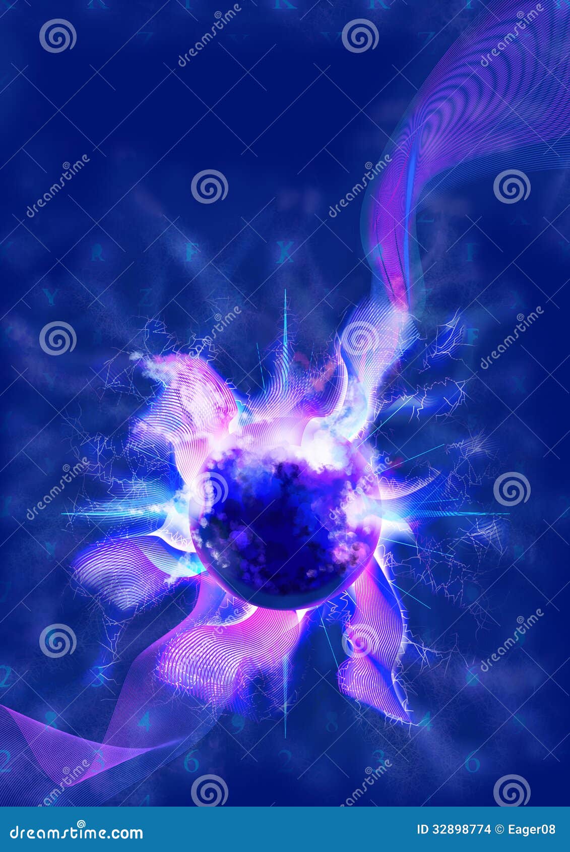 Abstract Blue Sphere with Plasma and Symbols Stock Illustration ...