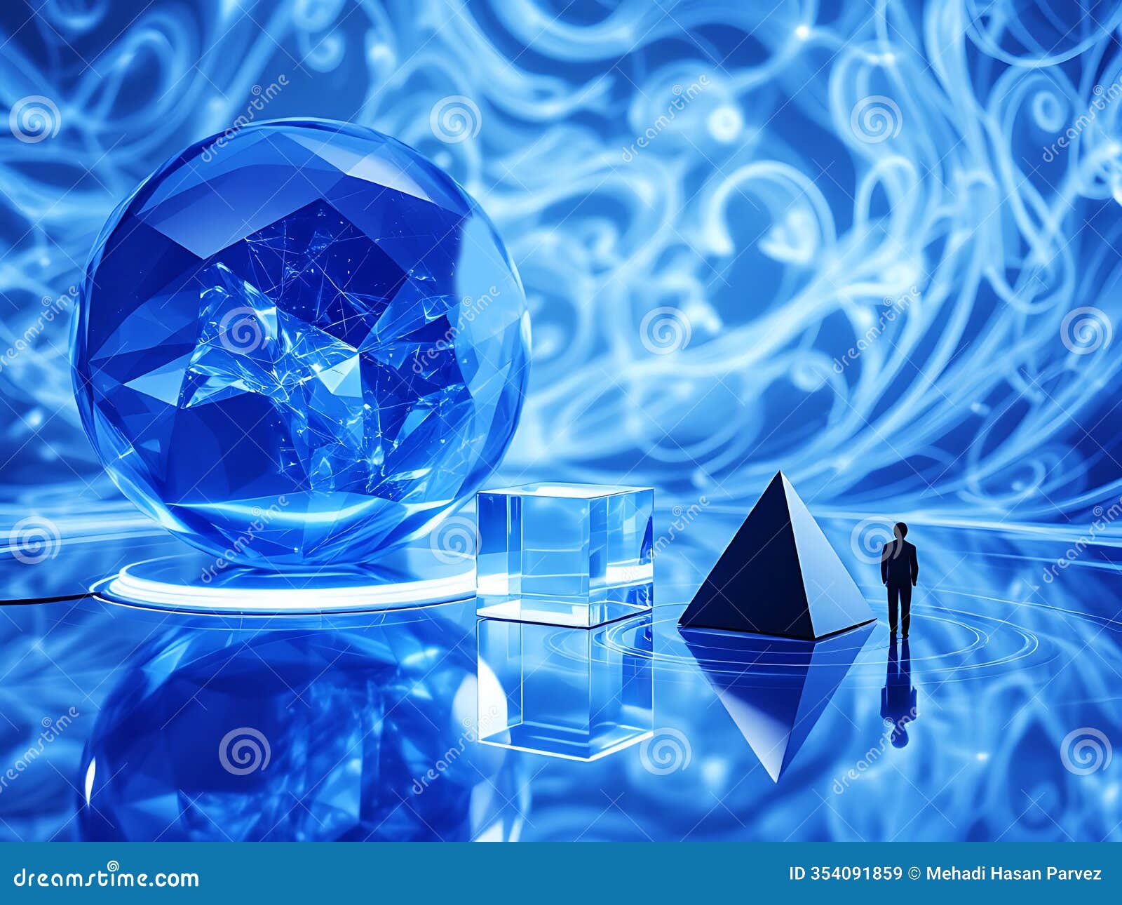 Abstract Blue Sphere with Reflections and Shapes Stock Illustration ...
