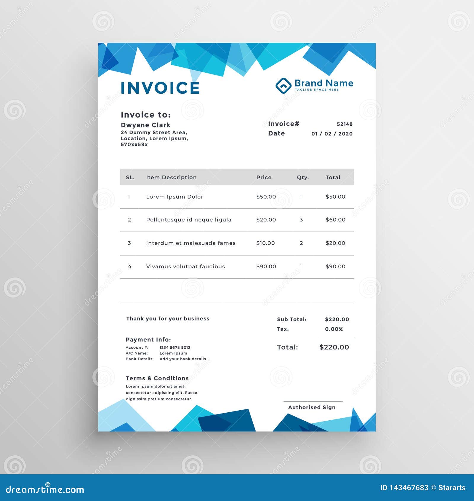 Abstract Blue Stylish Invoice Template Stock Vector - Illustration of ...