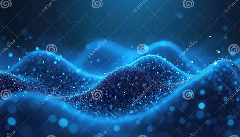 Abstract Blue Tech Background Shows Digital Waves and Dynamic Network System. Artificial Neural ...