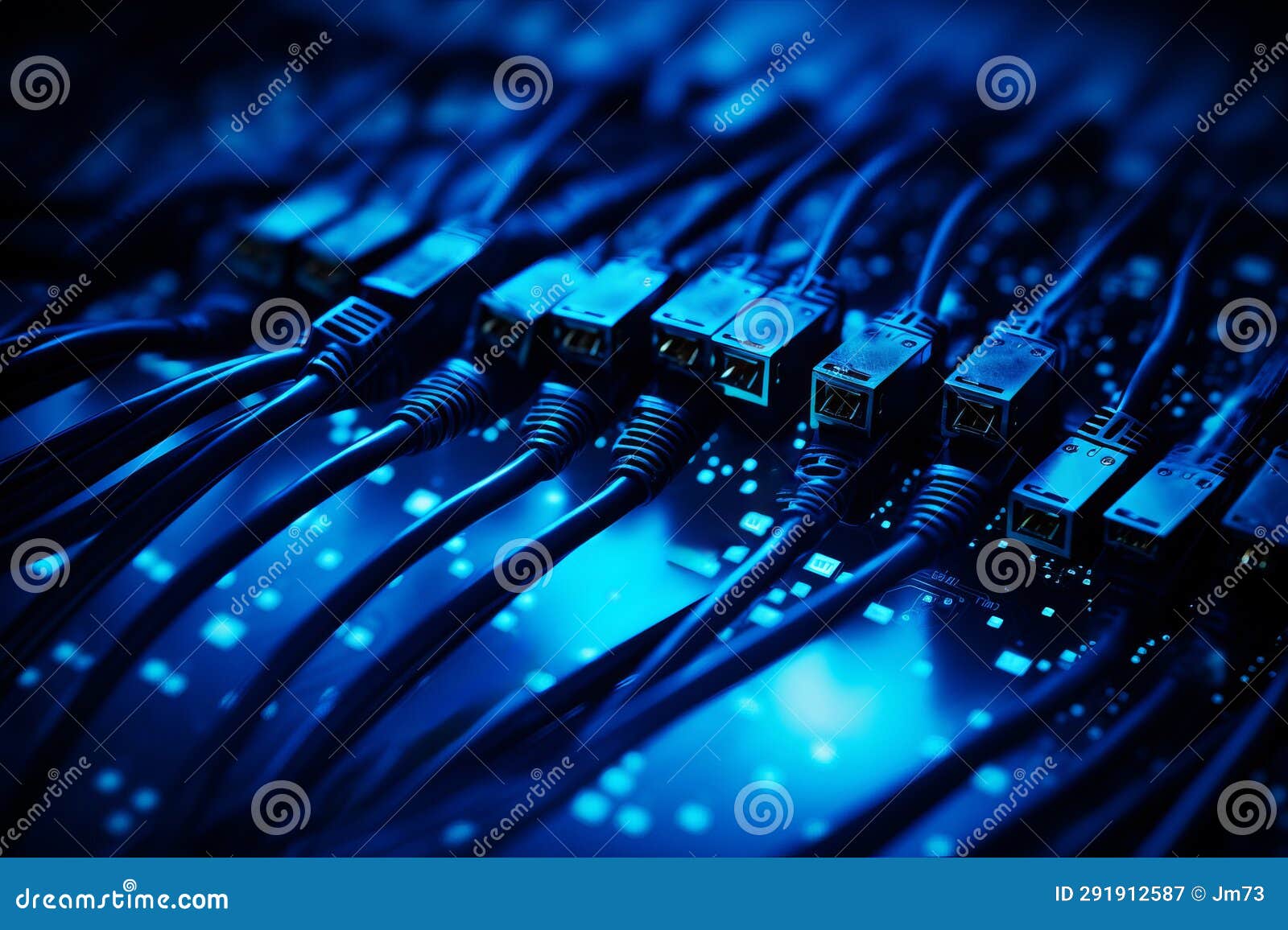 Abstract Blue Technological Background with Cables and Plugs Stock ...