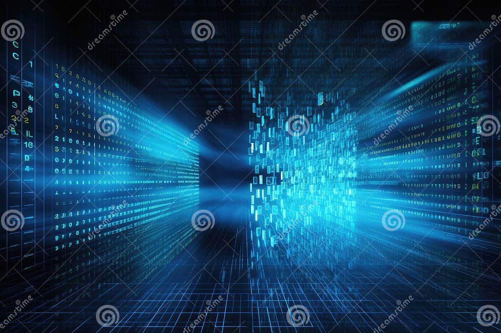 Abstract Blue Technology Background with Binary Code. 3d Rendering ...