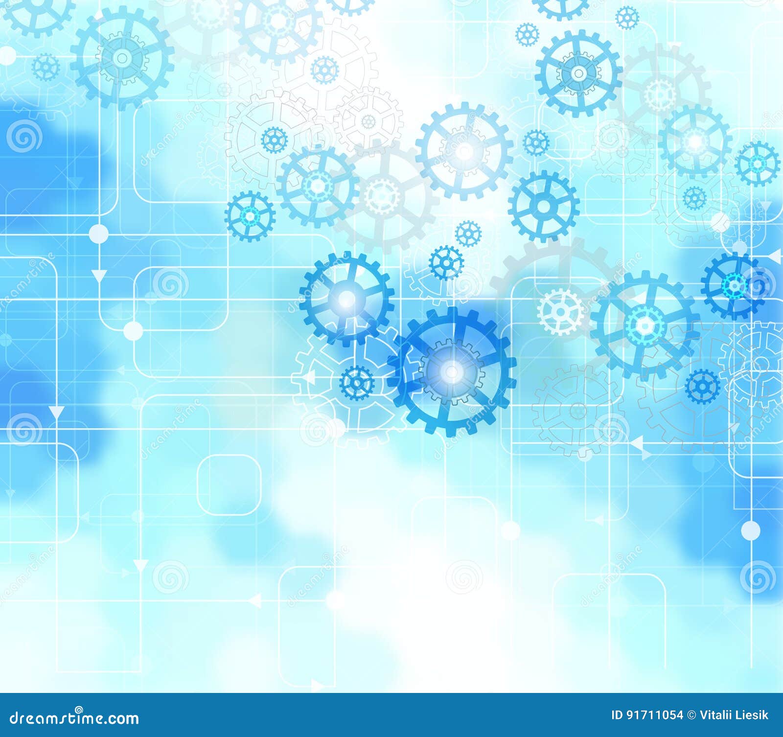 Abstract Blue Technology Background.Blurry Hexagons and Blue Gear ...