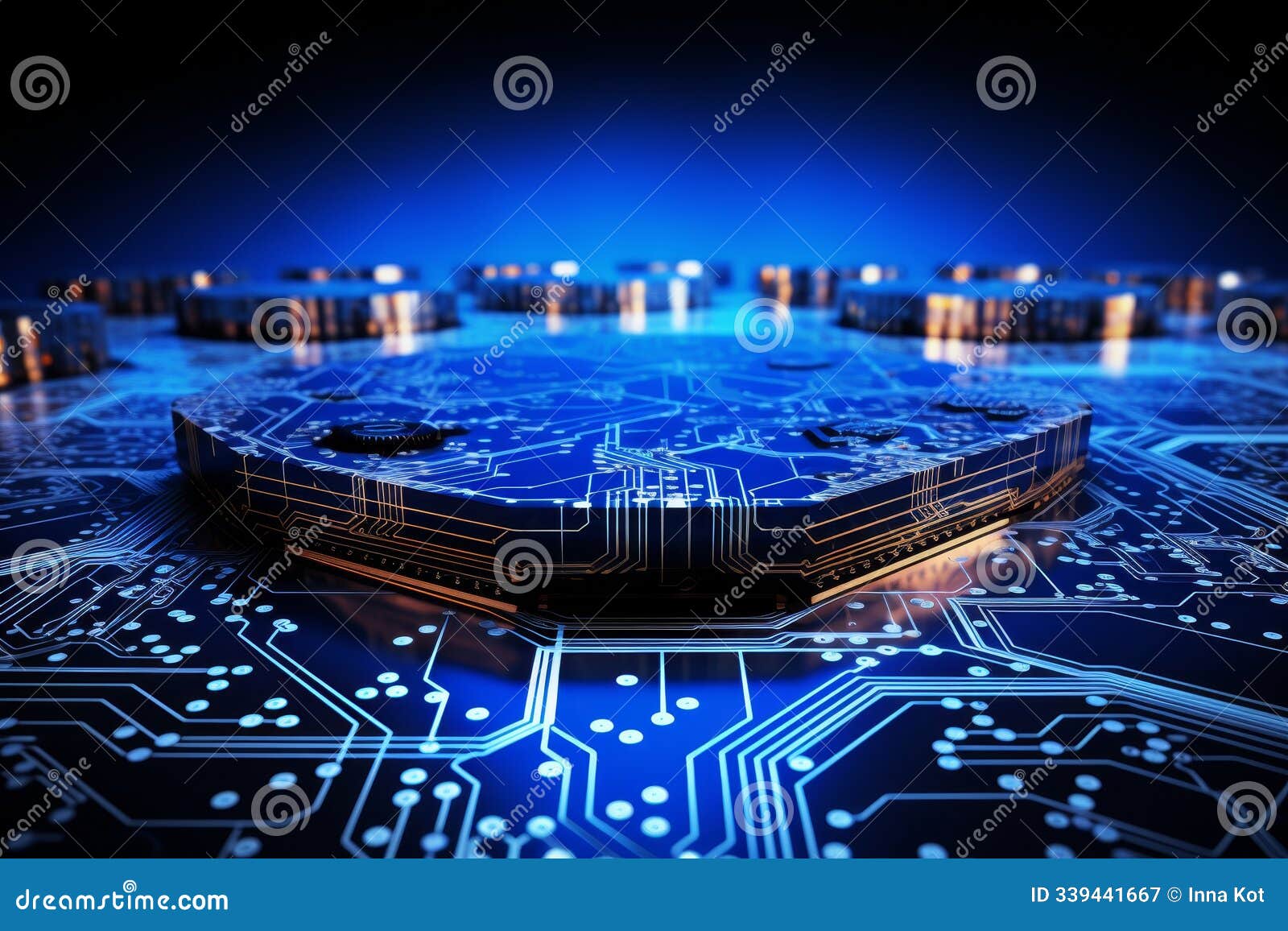 Abstract Blue Technology Background with Hexagonal Circuit Boards and ...