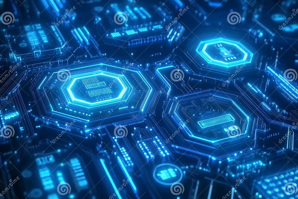 Abstract Blue Technology Background with Hexagonal Circuit Boards and ...