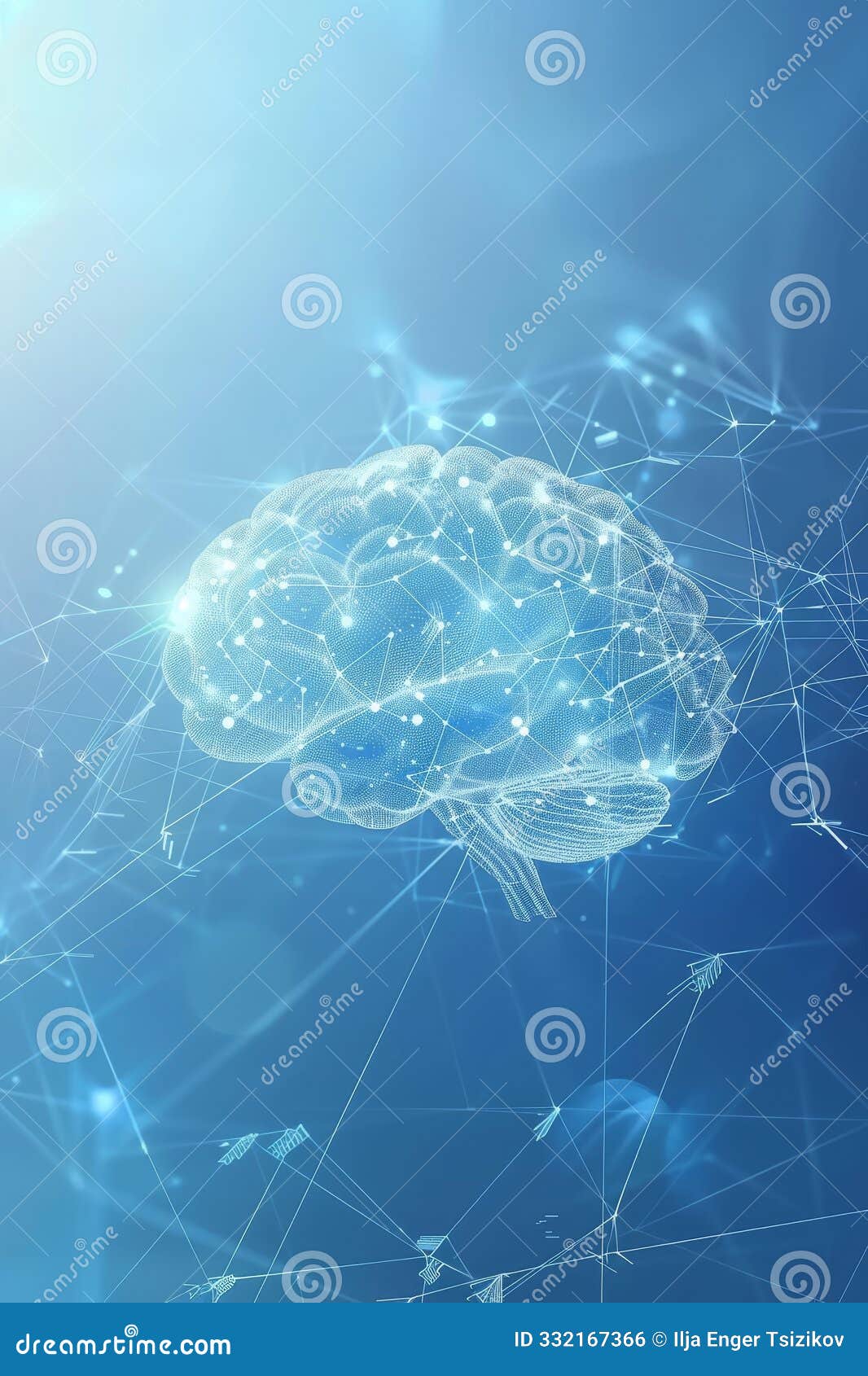 Abstract Blue Technology Background, Transparent Brain, Network ...