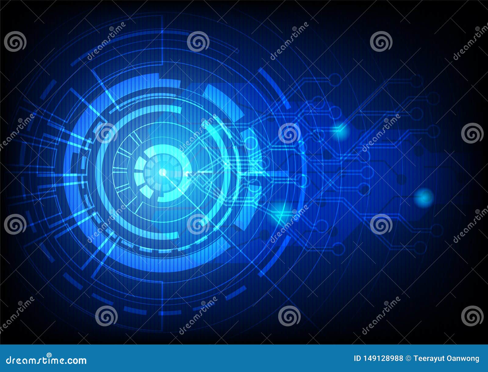 Abstract Blue Technology Background.Vector Circle and Electricity Line ...