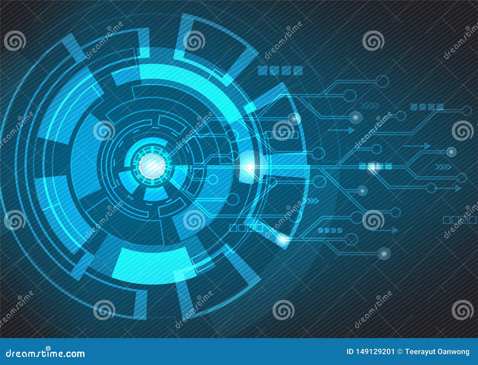 Abstract Blue Technology Background.Vector Circle and Electricity Line ...