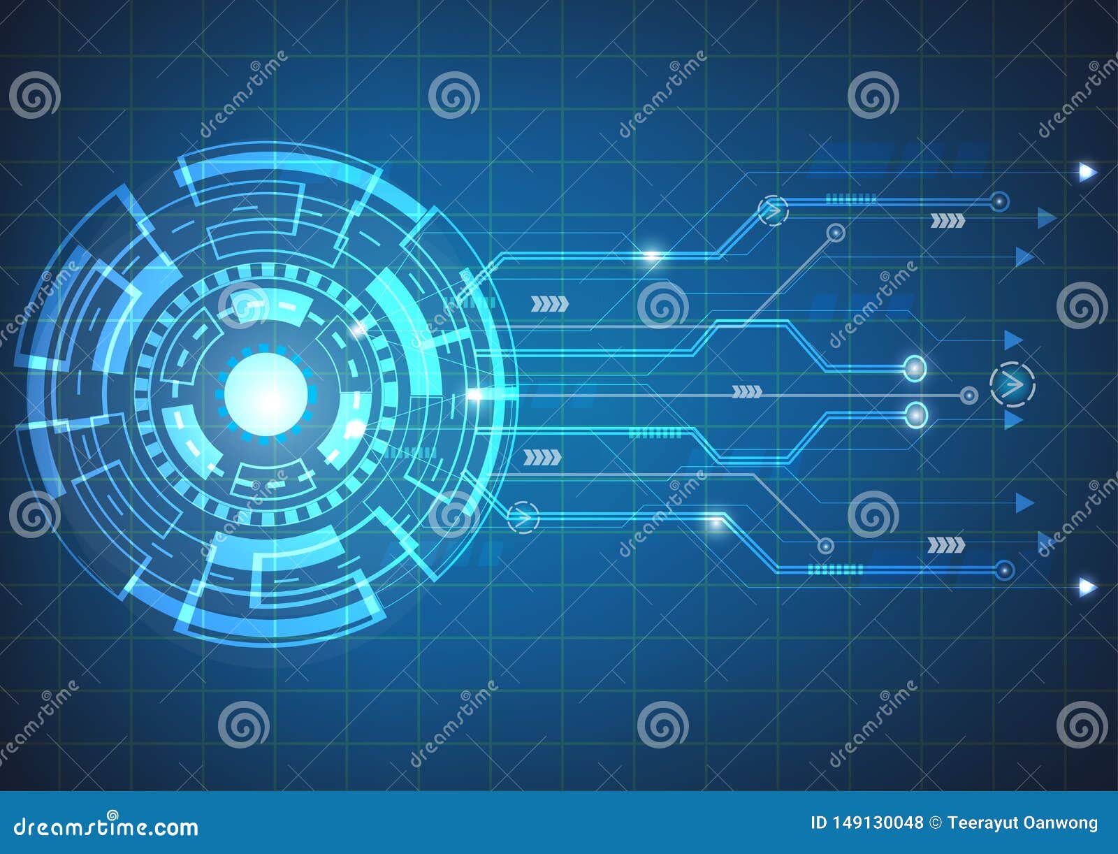 Abstract Blue Technology Background.Vector Circle and Electricity Line ...