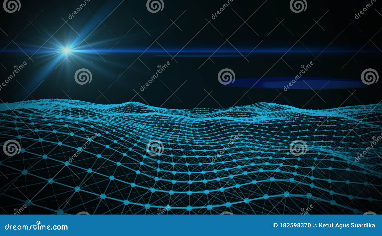 Abstract Blue Technology Digital Dot Lines Mesh Wave with Glowing Light ...