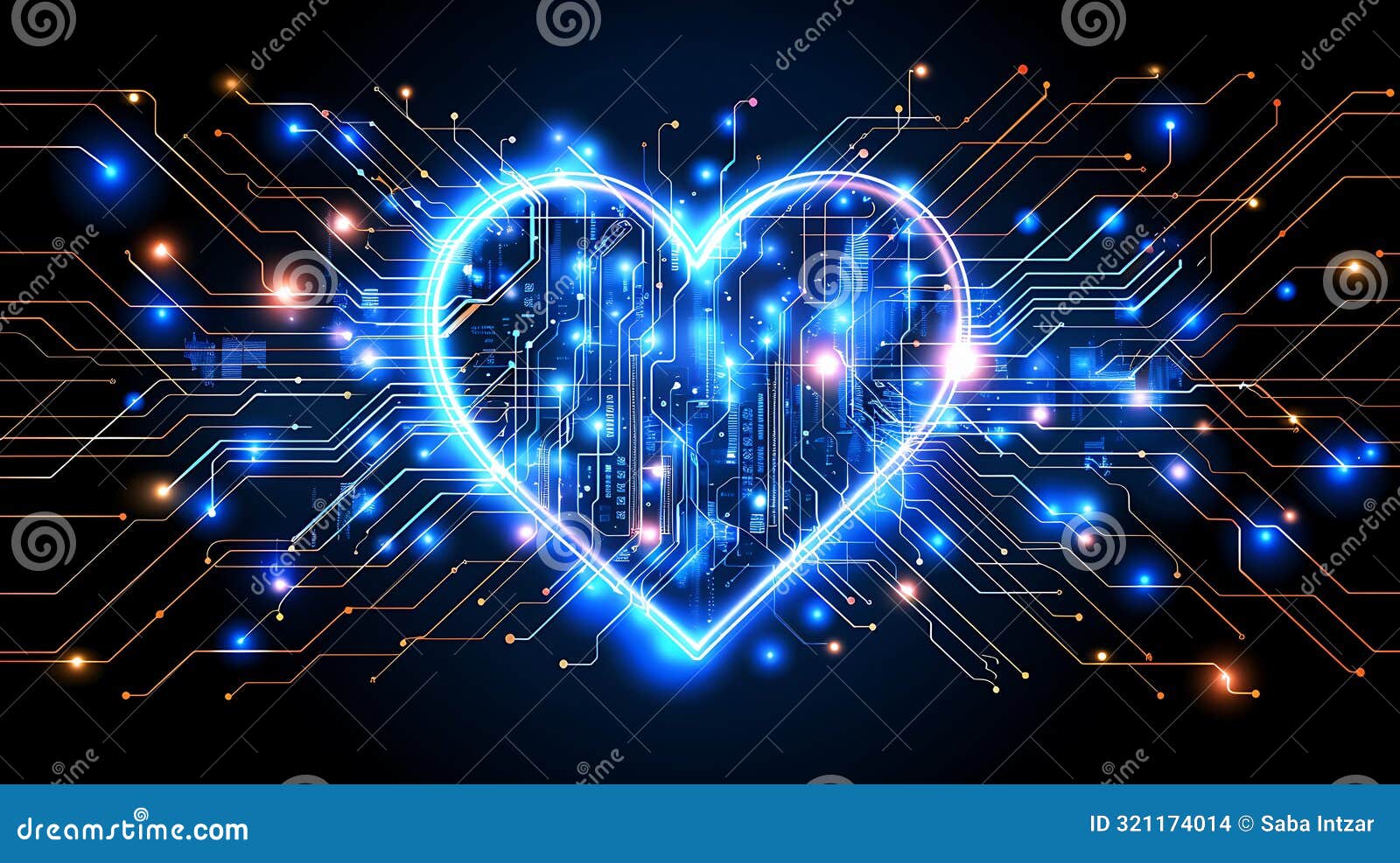 Abstract Blue Technology Heart Illusion Hexagonal Background Stock ...