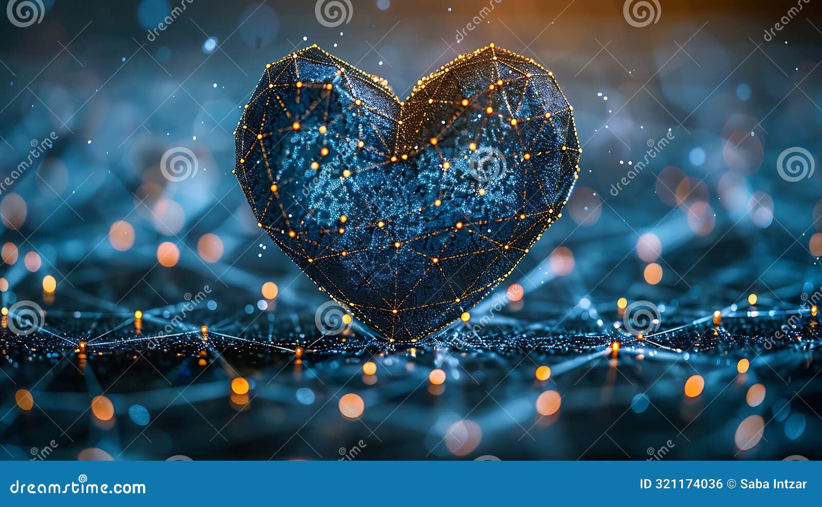 Abstract Blue Technology Heart Illusion Hexagonal Background Stock ...