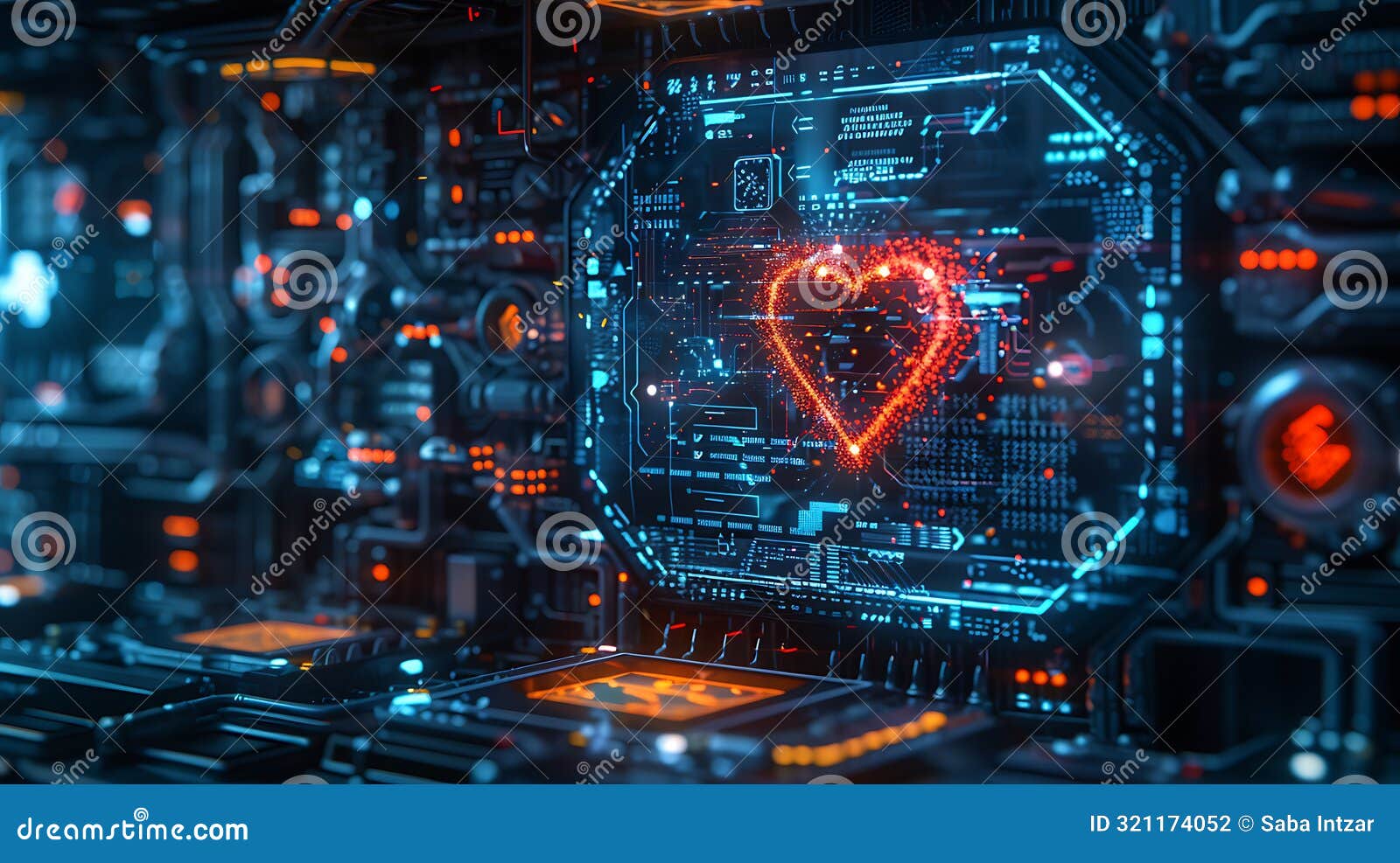 Abstract Blue Technology Heart Illusion Hexagonal Background Stock ...