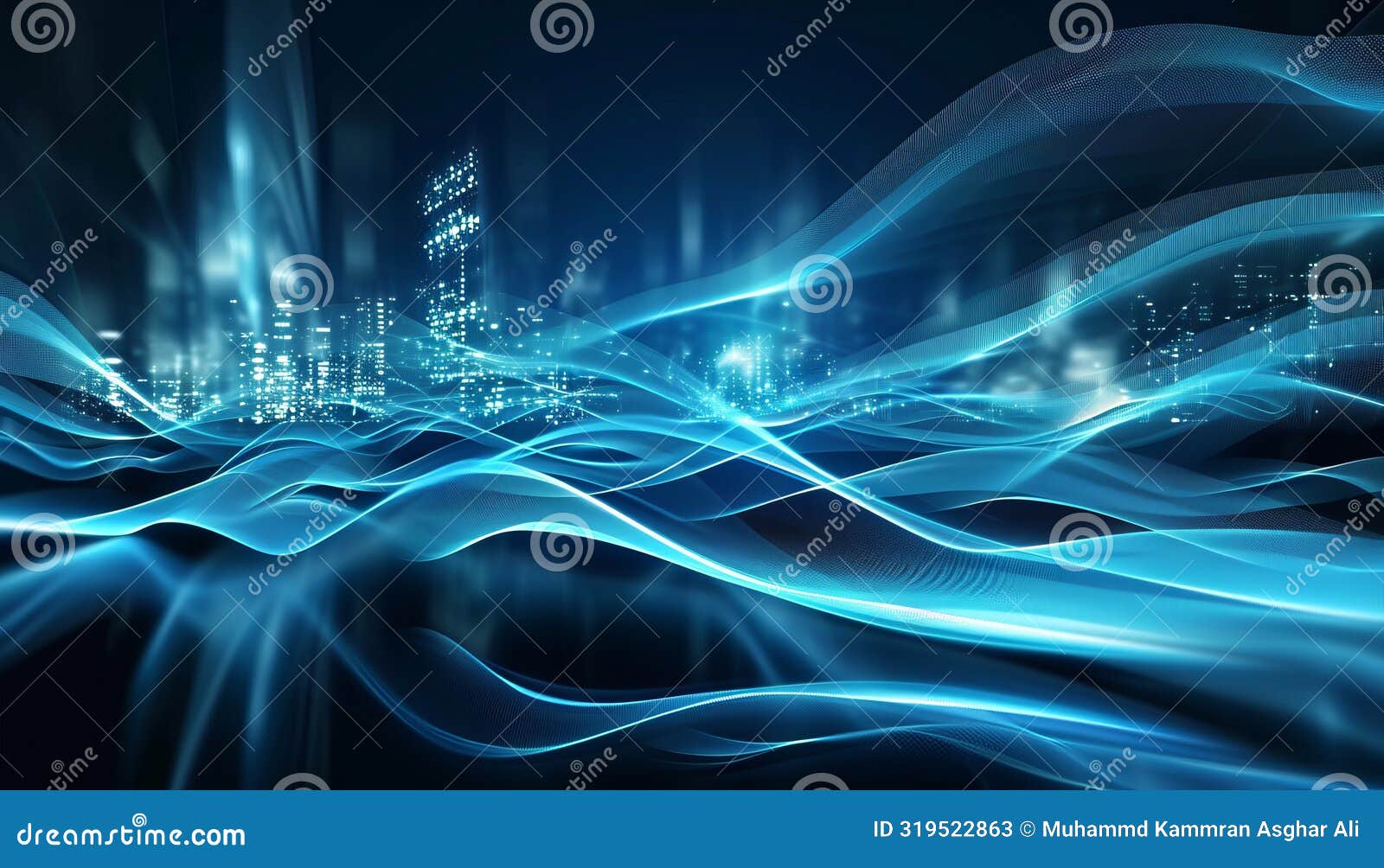 Abstract Blue Technology Wave Design, Digital Network Background ...