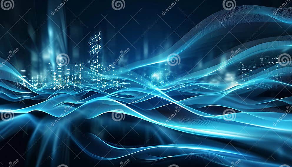 Abstract Blue Technology Wave Design, Digital Network Background ...