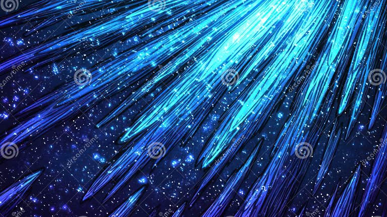 Abstract Blue and Turquoise Rays Emanate from a Dark Starry Background ...