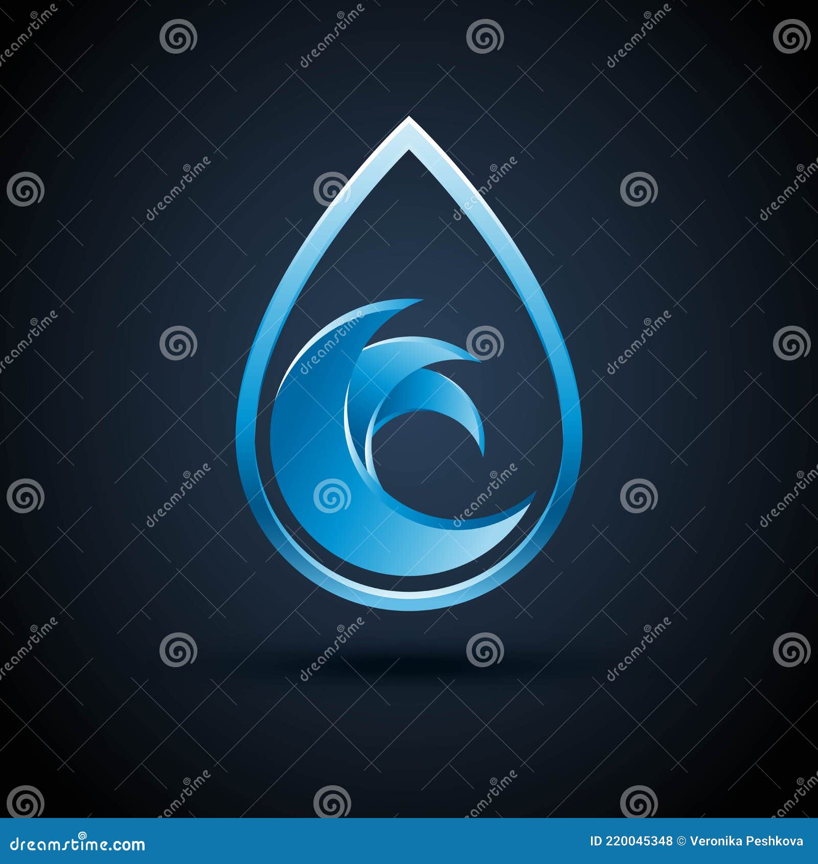 Abstract Blue Water Drop Logo Design with Shadow on Dark Background ...