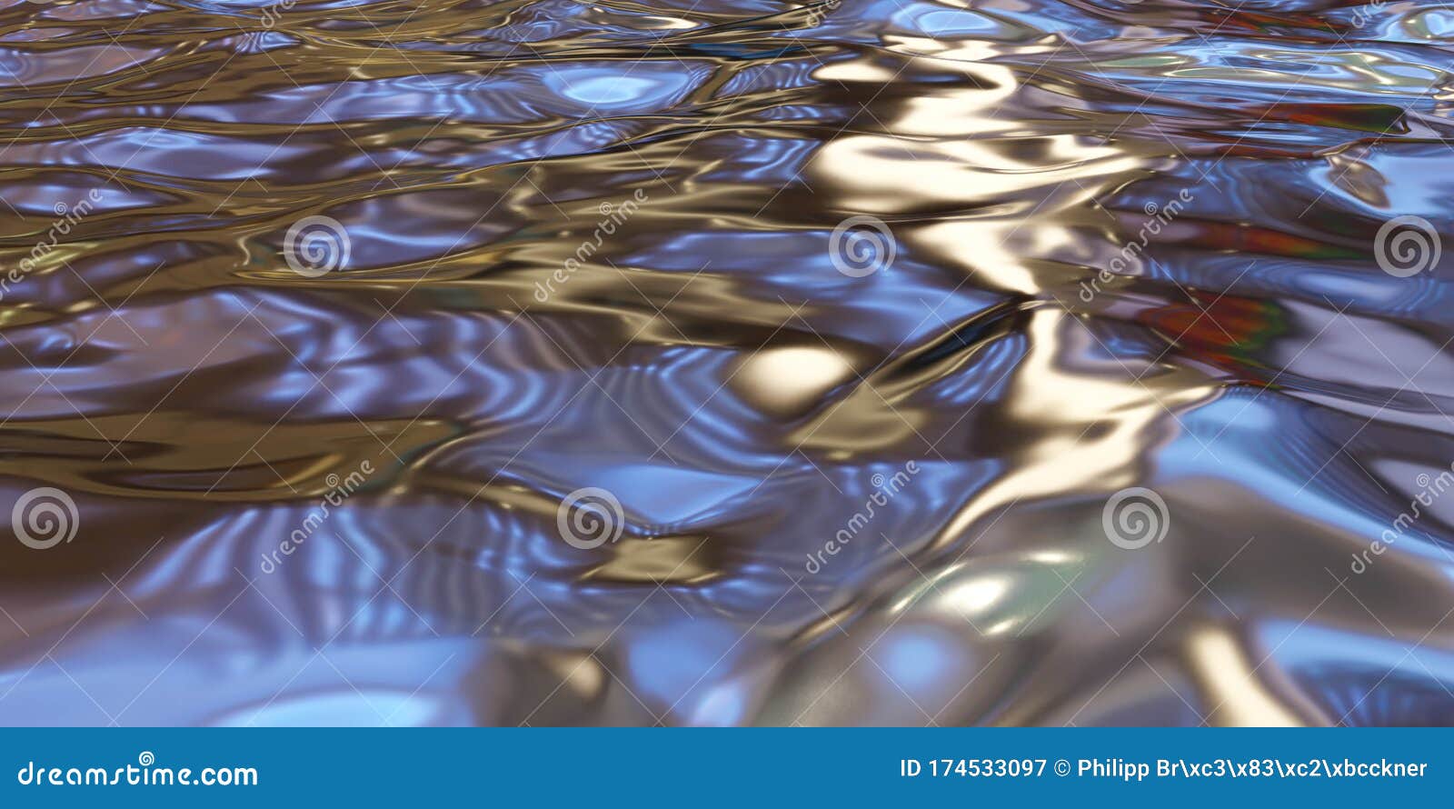 Abstract Blue Water Fluid Shiny Metallic Mirror Surface 3d Render ...
