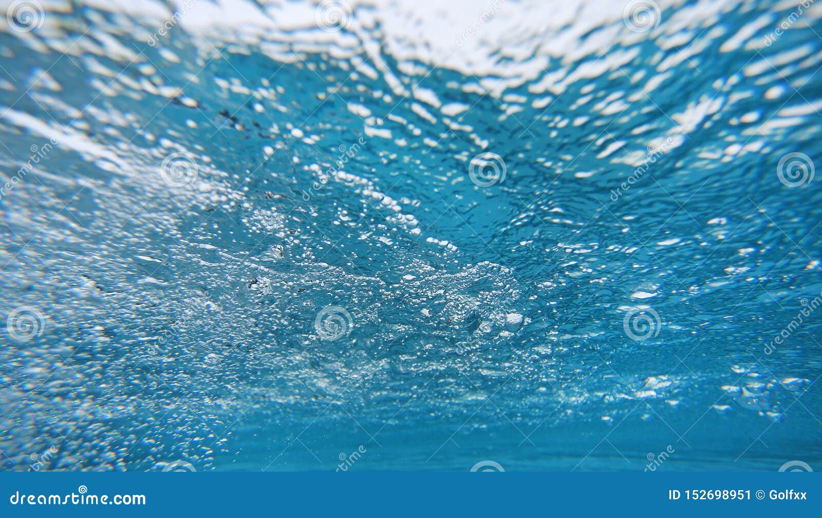 Abstract of Blue Water Ripples from Underwater with Air Bubble Stock ...