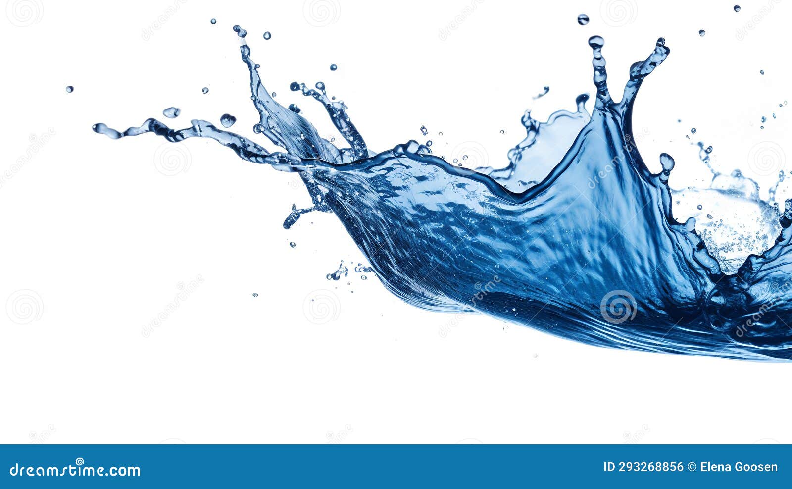 Abstract Blue Water Splash with Drops and Reflection on White ...