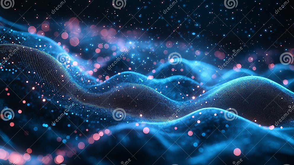 Abstract Blue Wave of Binary Code and Data Flow Background with Digital Technology, Big Sound ...